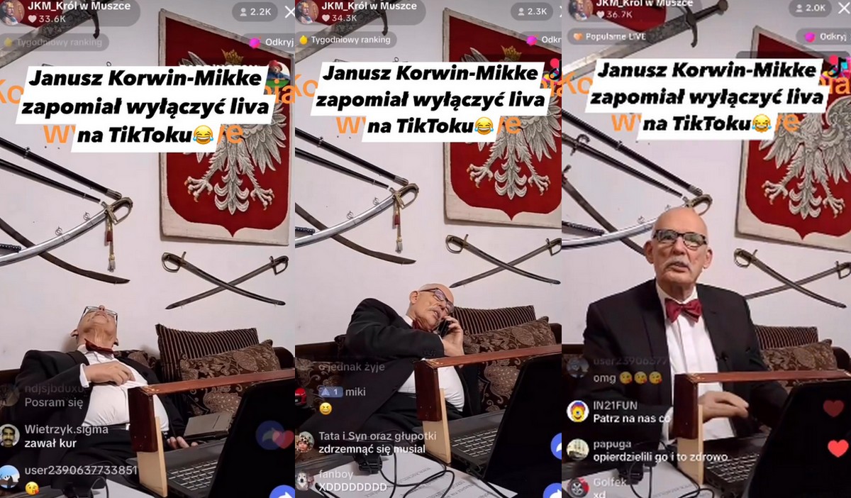 Korwin-Mikke zasnął słodko w czasie live'a na TikToku i pokazał, że śpiącemu nie dzieje się ...